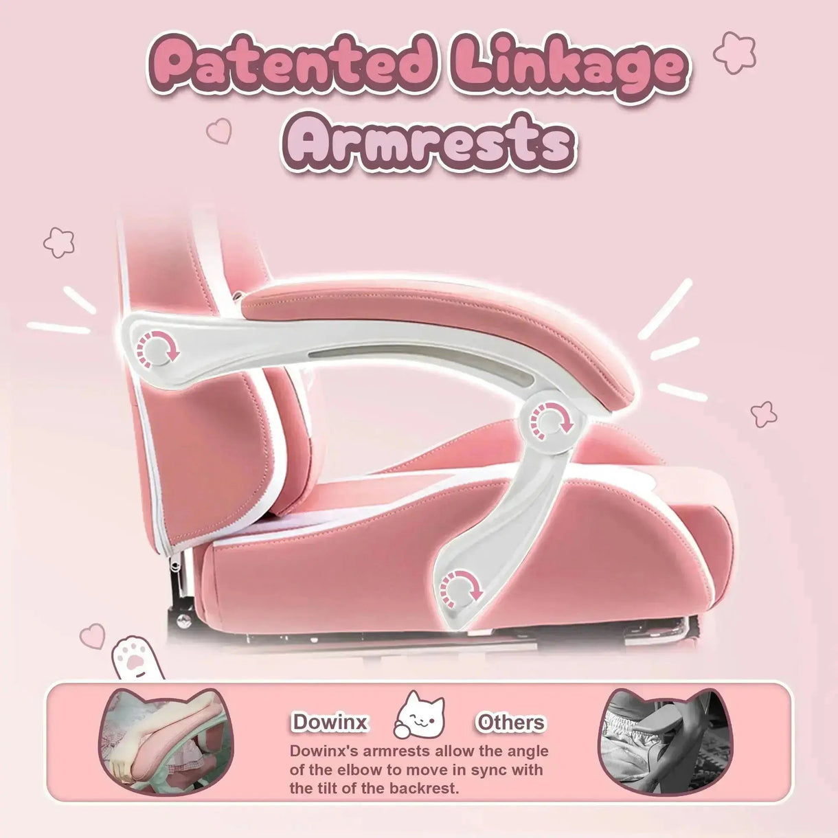 Dowinx Gaming Chair Cute with Cat Ears and Massage Lumbar Support Pink ...