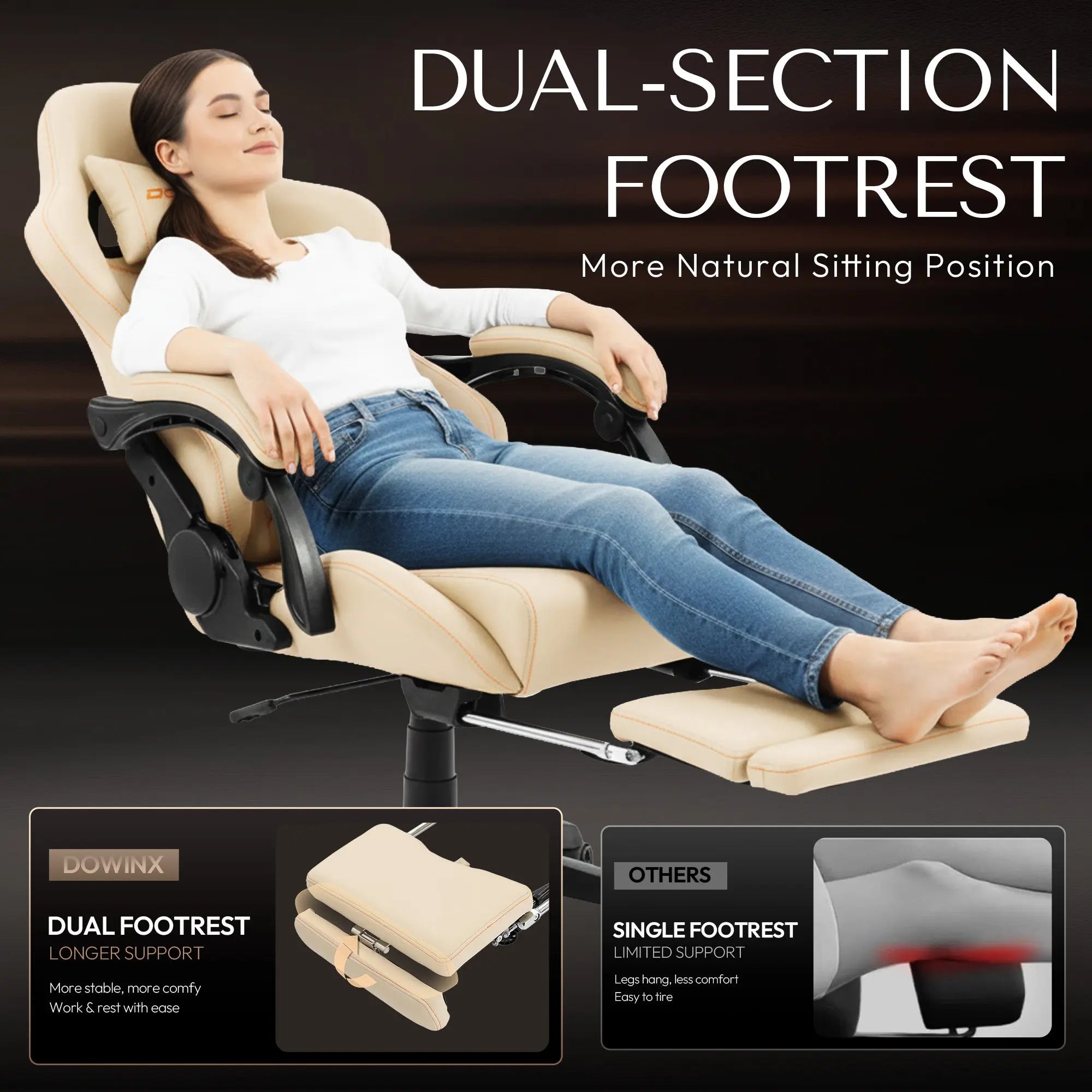 Dowinx Chair LS-66D89C Extended Footrest Beige AMZ – dowinx-gaming-chair.EU