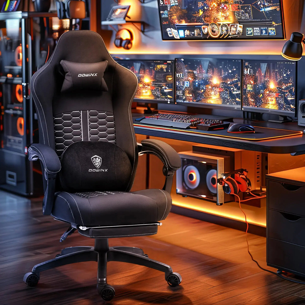 Dowinx Black Gaming Chair with Heated Massage, Wide and High Back ...