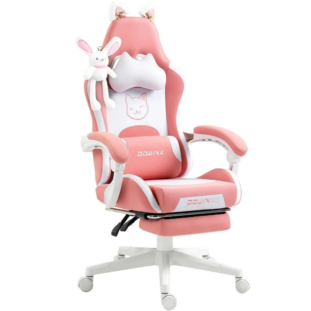 Dowinx Gaming Chair Cute with Cat Ears and Massage Lumbar Support Pink ...